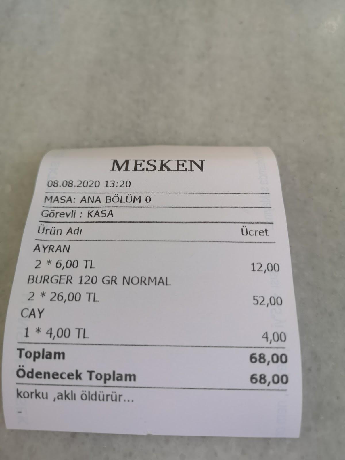 Menu at MESKEN Yeme/İçme, Istanbul