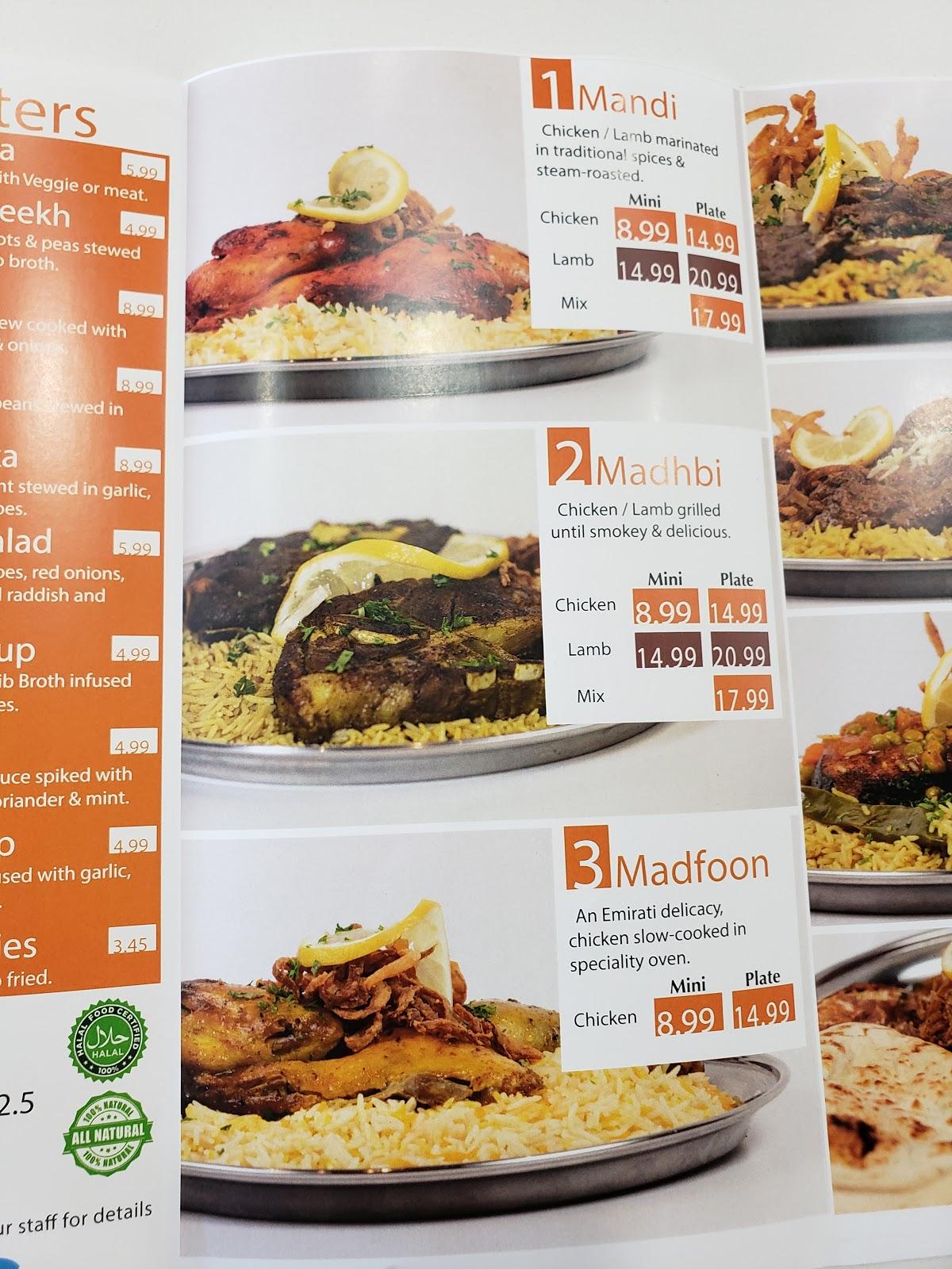 Menu at Mandi Afandi restaurant, Toronto