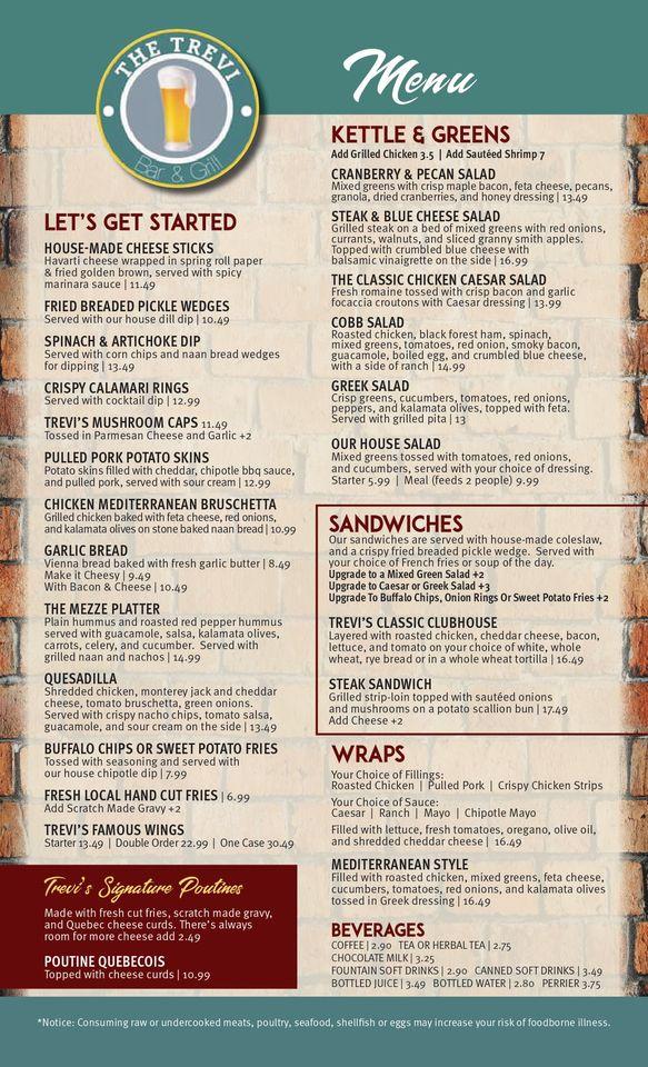 Menu at New Trevi Restaurant, Sudbury