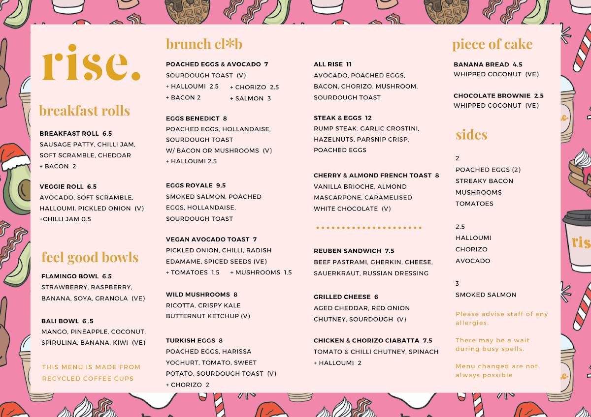 Menu at Rise. restaurant, York