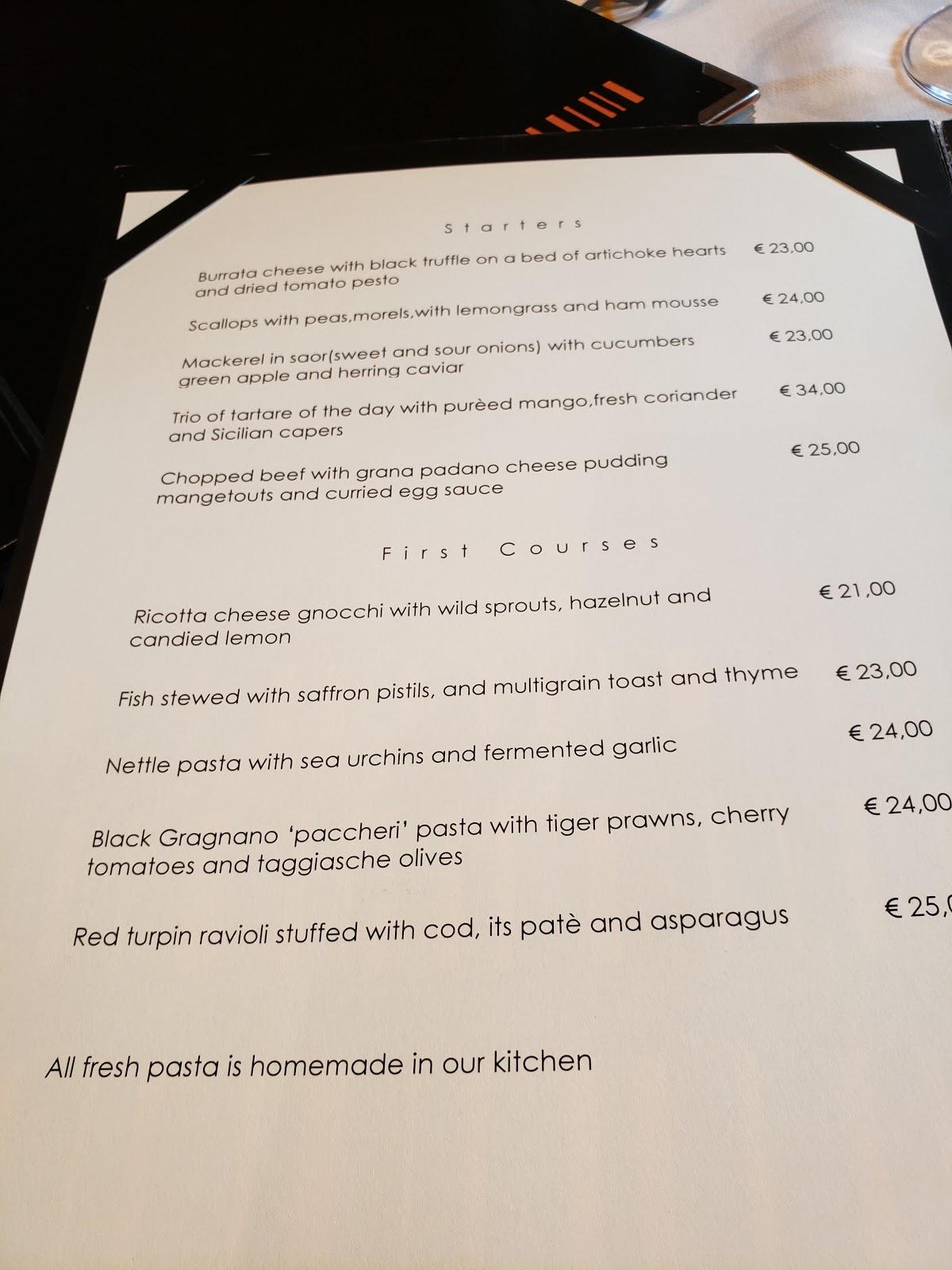 Menu at Ristorante Lineadombra, Venice, Dorsoduro