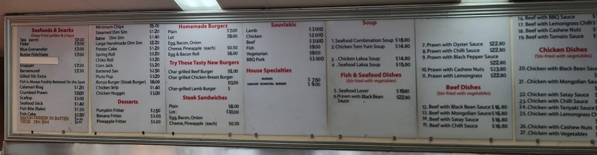 Menu at Rubicon Fish Shop fast food, Ballarat Central