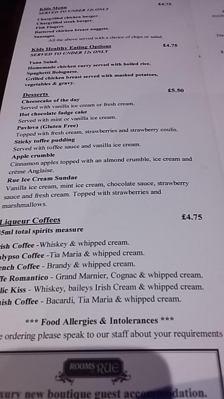 Menu at Rue restaurant, Omagh