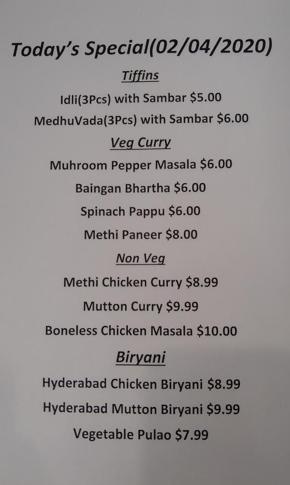 Menu at Sangam Mart cafe, Morrisville