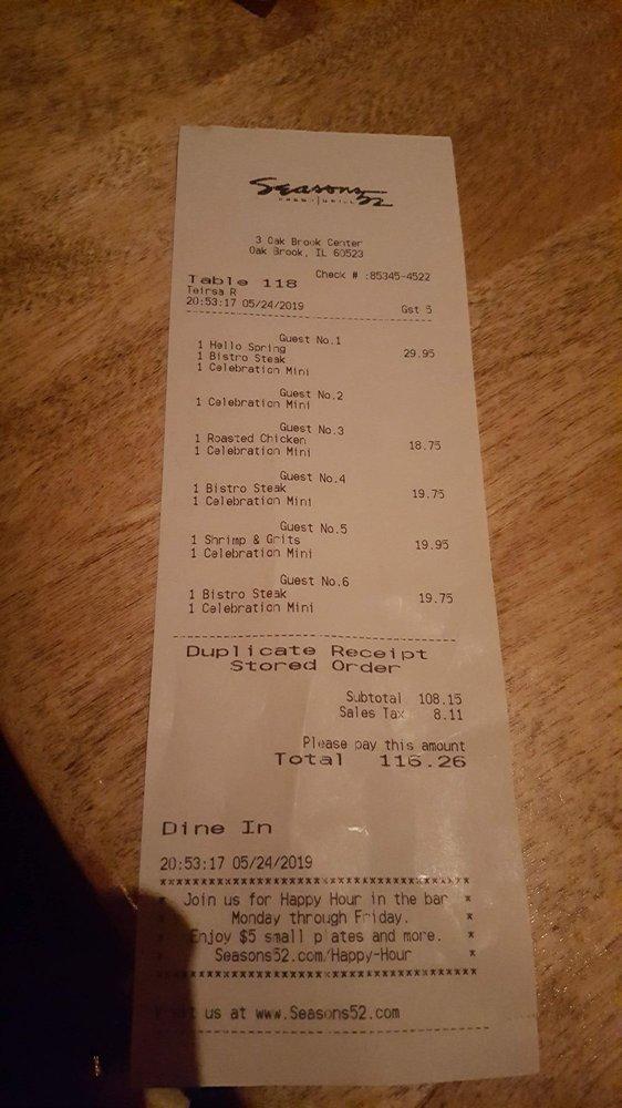 Menu at Seasons 52 pub & bar, Oak Brook, 3 Oakbrook Center
