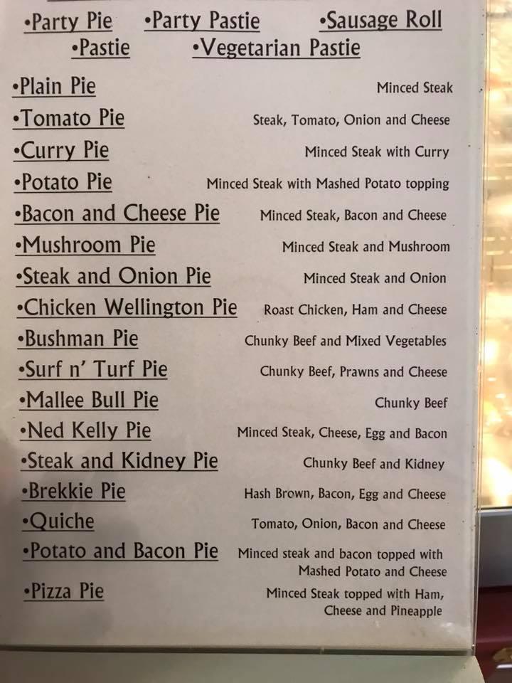 Menu at Sharp's Bakery, Birchip