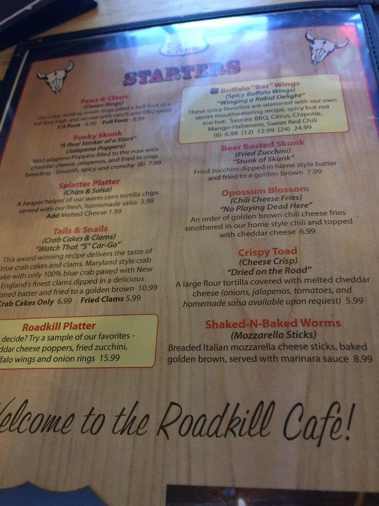 Menu at The Roadkill Cafe/O.K. Saloon, Seligman