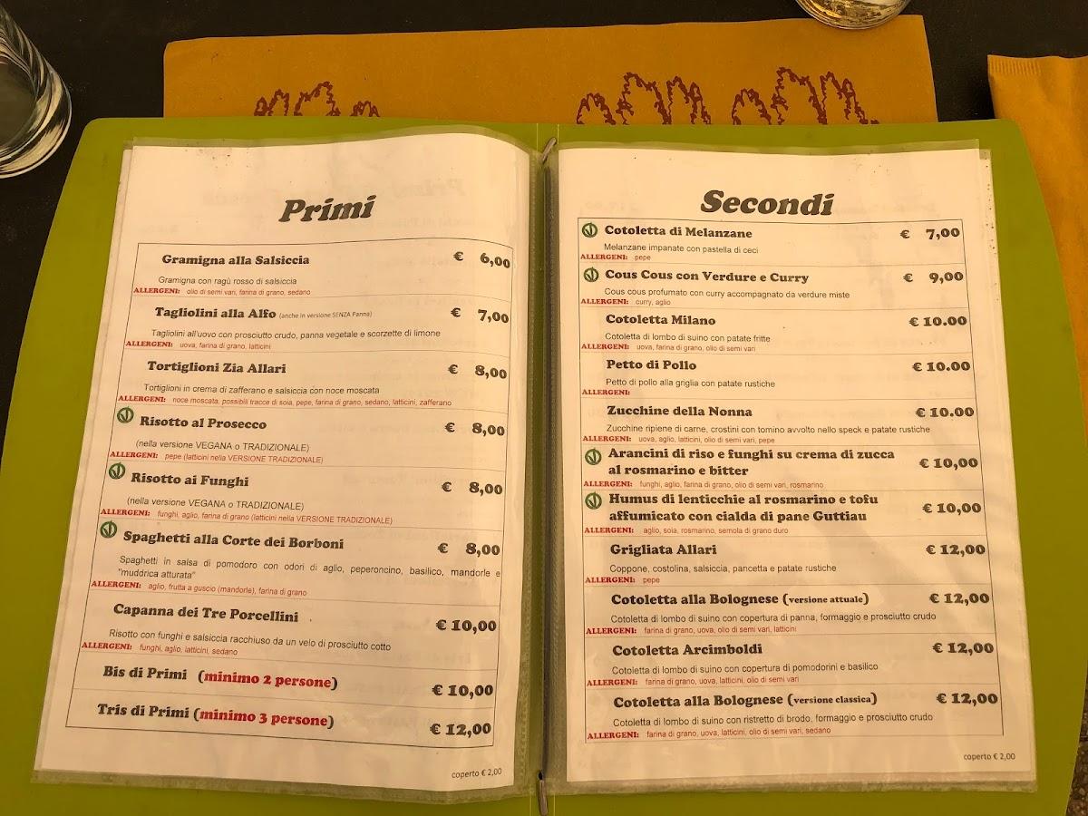 Speisekarte von Trattoria Da Zia Allari restaurant, Granarolo dell’Emilia