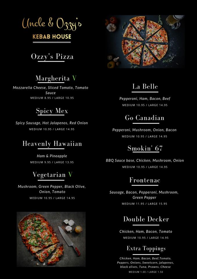 Menu at Uncle & Ozzy’s Kebab House restaurant, Winkleigh
