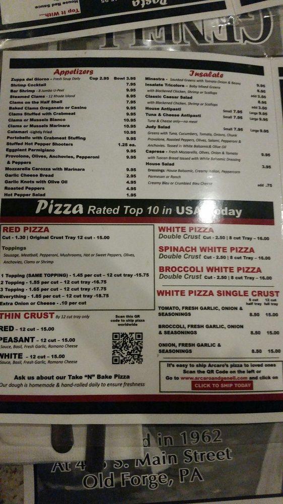 Menu at Arcaro and Genell, Old Forge, PA pizzeria, Old Forge