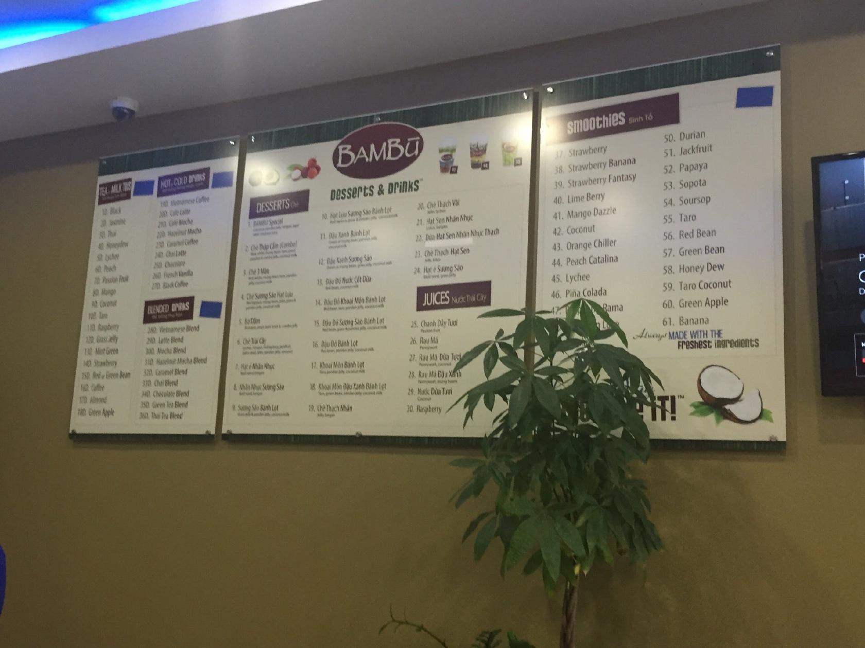 Menu at Bambu desserts & drinks, Philadelphia