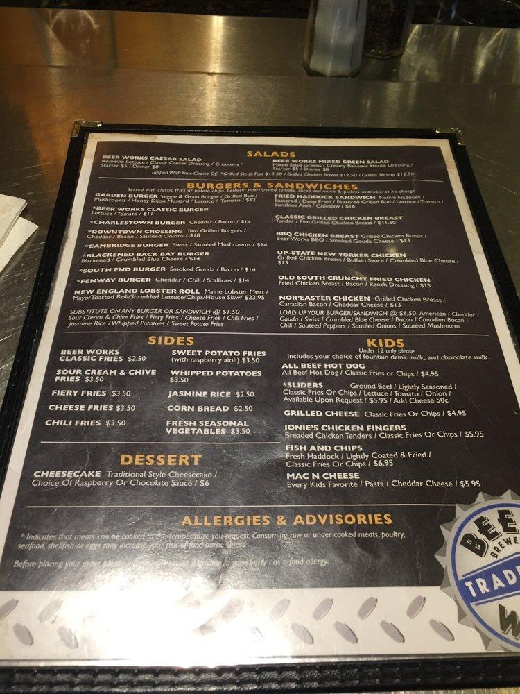 Menu at Beer Works pub & bar, Boston, Terminal C
