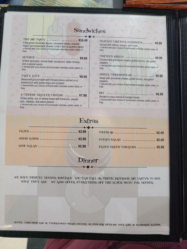 Menu at Big Tasty's restaurant, Okeechobee