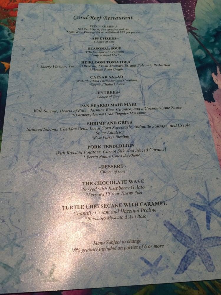 Menu at Coral Reef Restaurant, Orlando