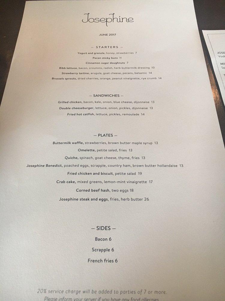 Menu at Josephine restaurant, Nashville