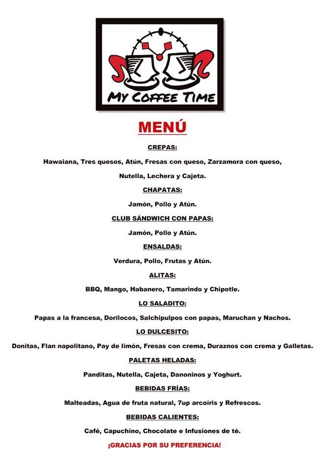 Menu at My Coffee Time restaurant, Mexico City