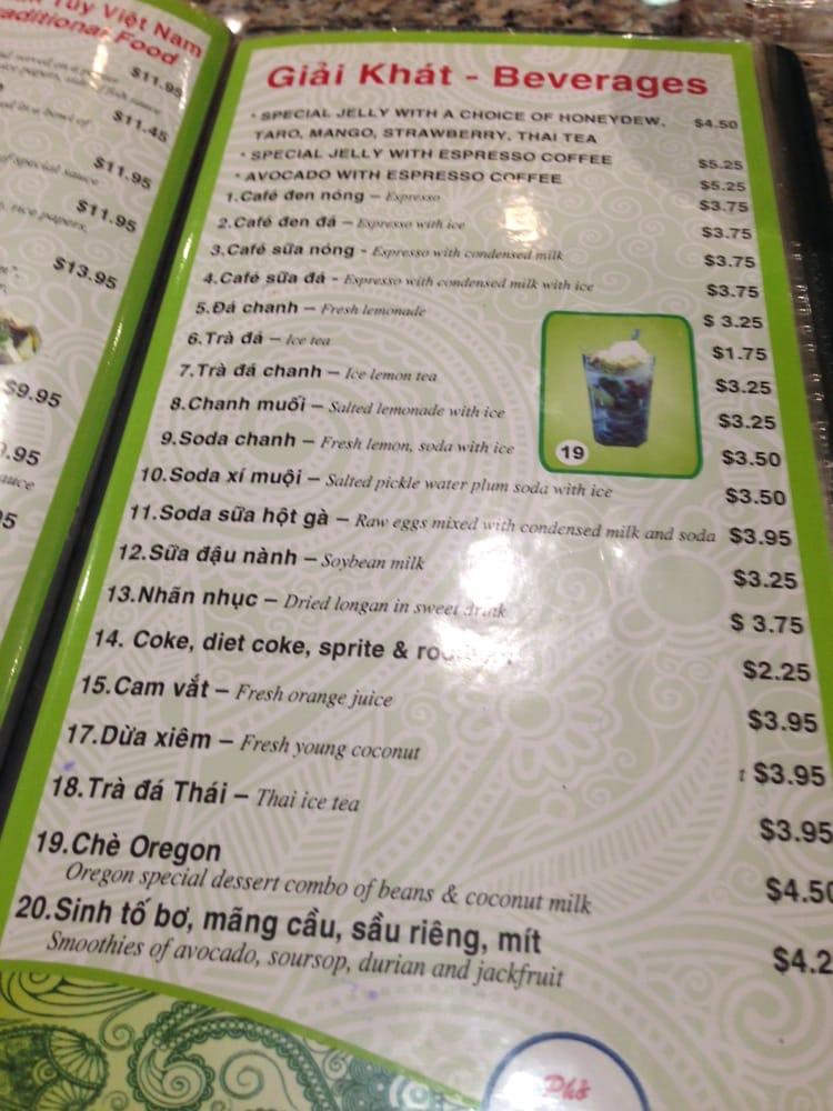 Menu at Phở Oregon Restaurant, Portland, NE 82nd Ave