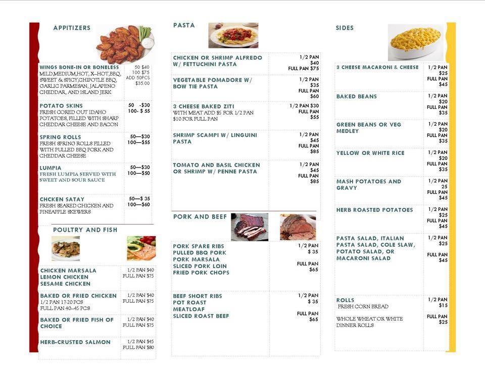 Menu at Big D's Catering, Virginia Beach