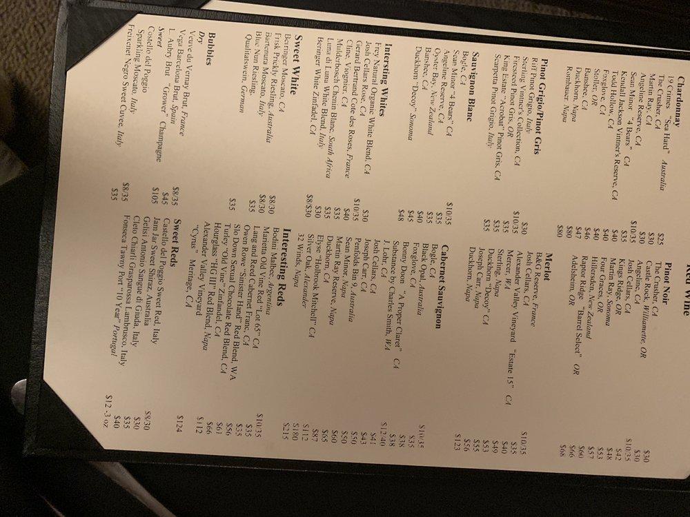 Menu at Castle Falls restaurant, Oklahoma City