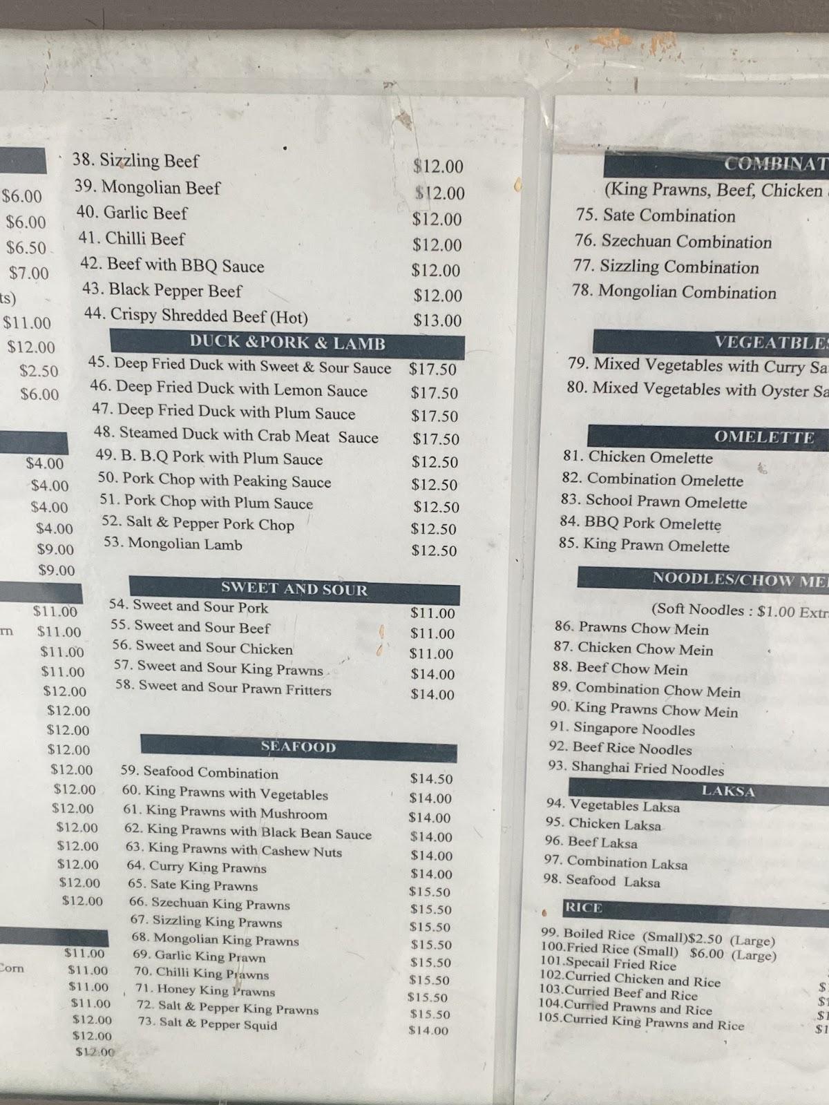 Menu at Ming Wah fast food, Ermington