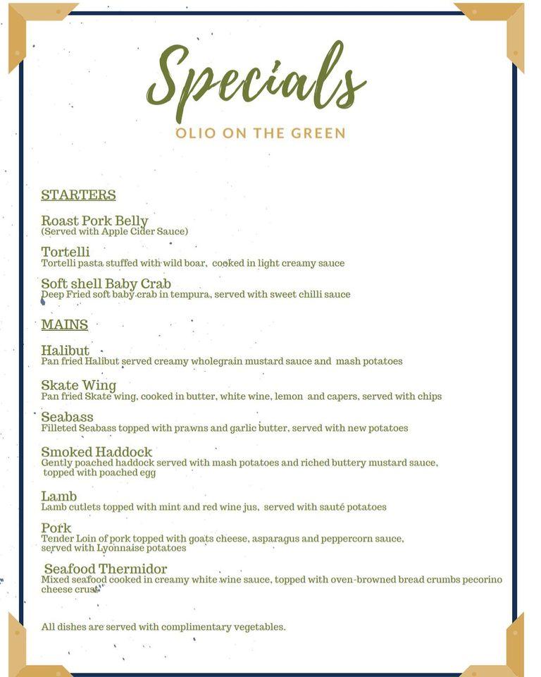 Menu at Olio on the Green pub & bar, Chelmsford