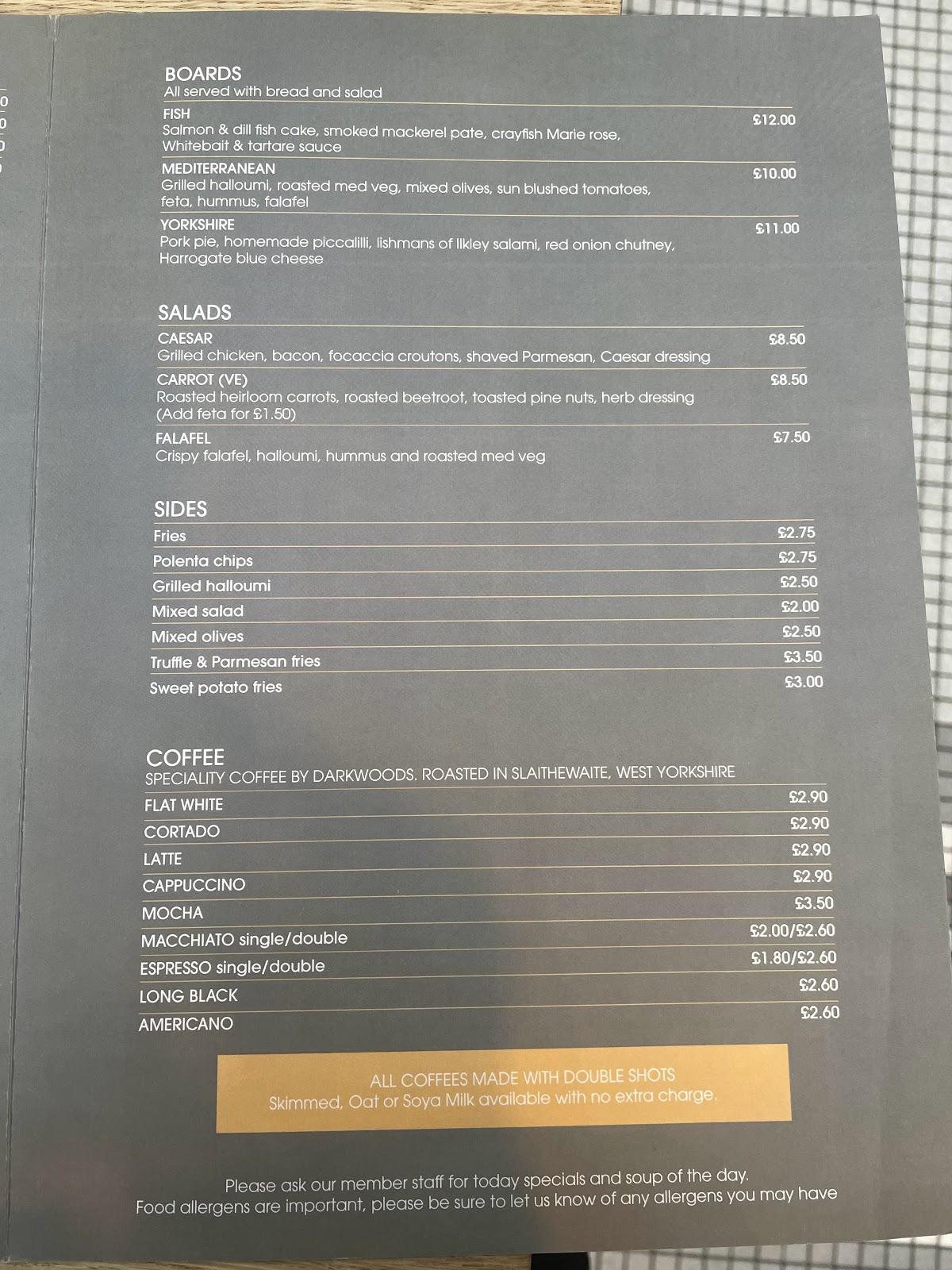 Menu at Olive & Rye restaurant, Leeds, Queens Arcade