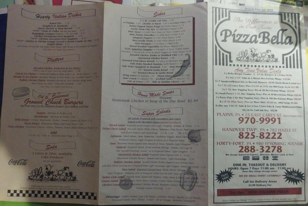 Menu at Pizza Bella - Forty Fort pizzeria, Kingston, 980 Wyoming Ave