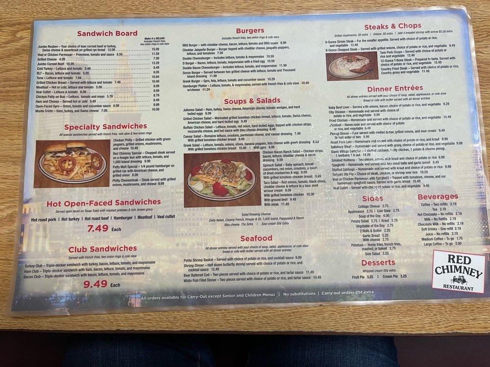Menu at Red Chimney restaurant, Cleveland
