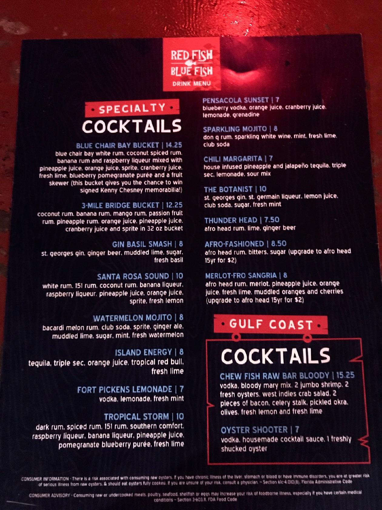 Menu at Red Fish Blue Fish Pensacola Beach restaurant, Pensacola Beach ...
