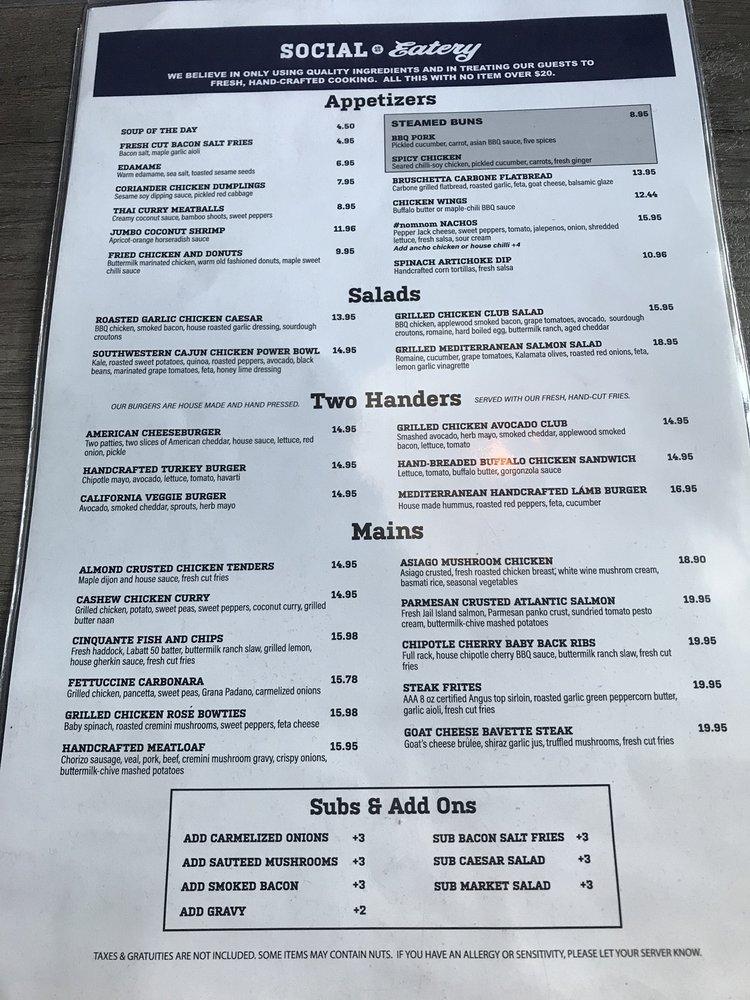 Menu at Social Eatery pub & bar, Mississauga