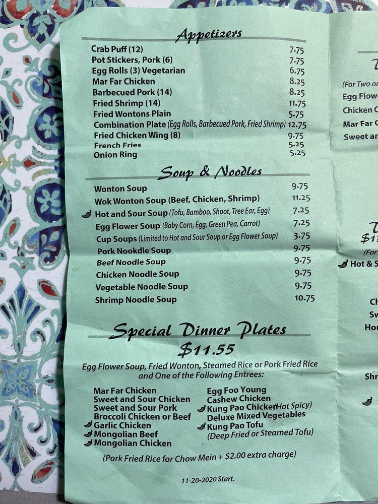 Menu at Lai Lai Chinese Restaurant, Mount Shasta