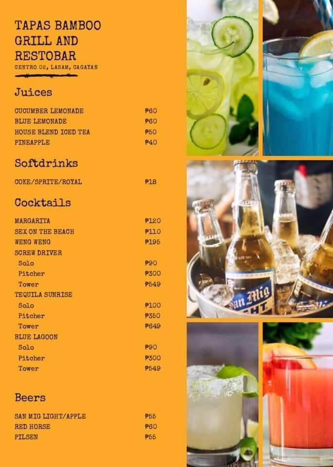 Menu at TAPAS BAMBOO GRILL AND RESTOBAR, Lasam