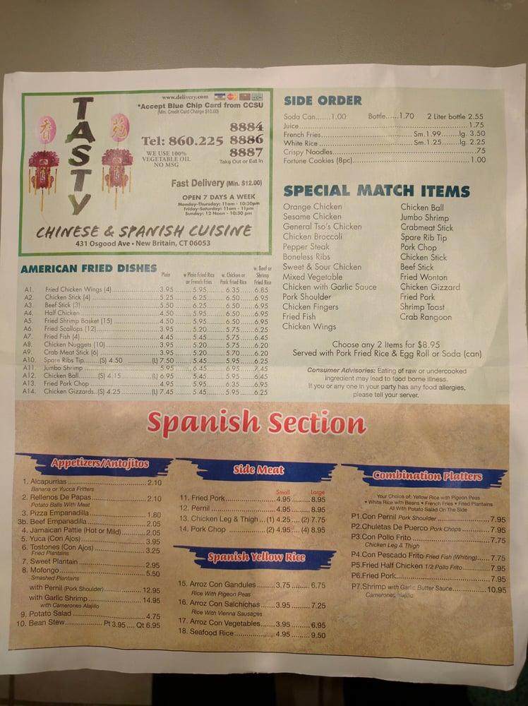 Menu at Tasty Chinese Restaurant, New Britain