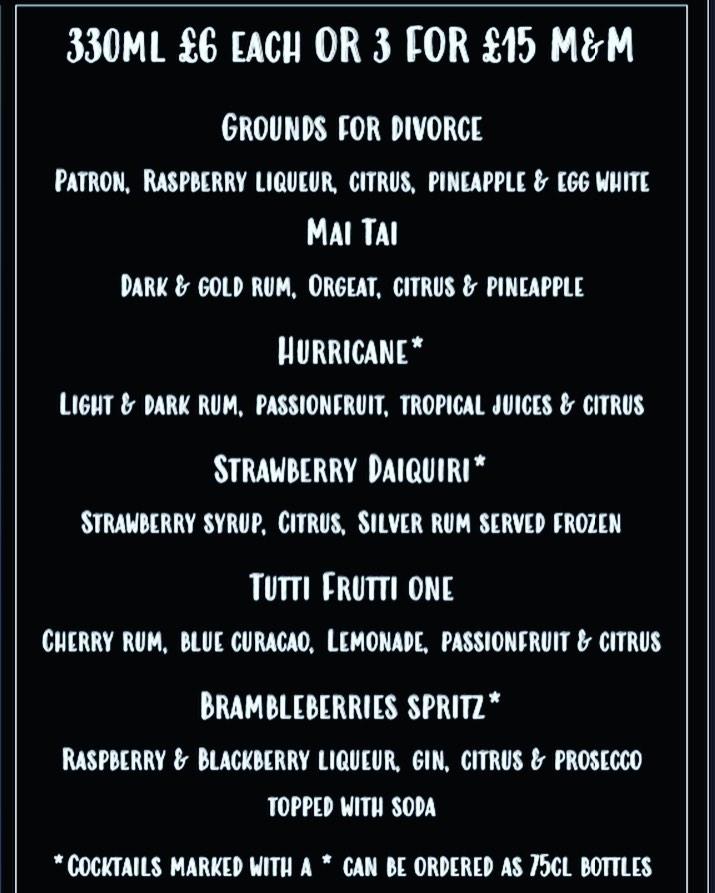 Menu at The Jam Works pub & bar, Manchester