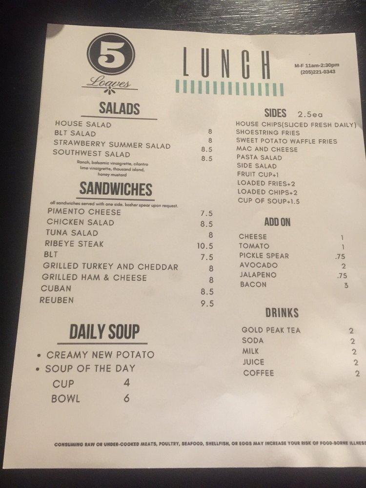 Menu at Five Loaves Bakery & Cafe, Jasper