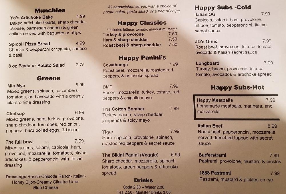 Menu at Happyplace subs restaurant, Bullhead City