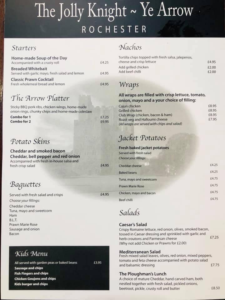 Menu at Jolly Knight pub & bar, Rochester