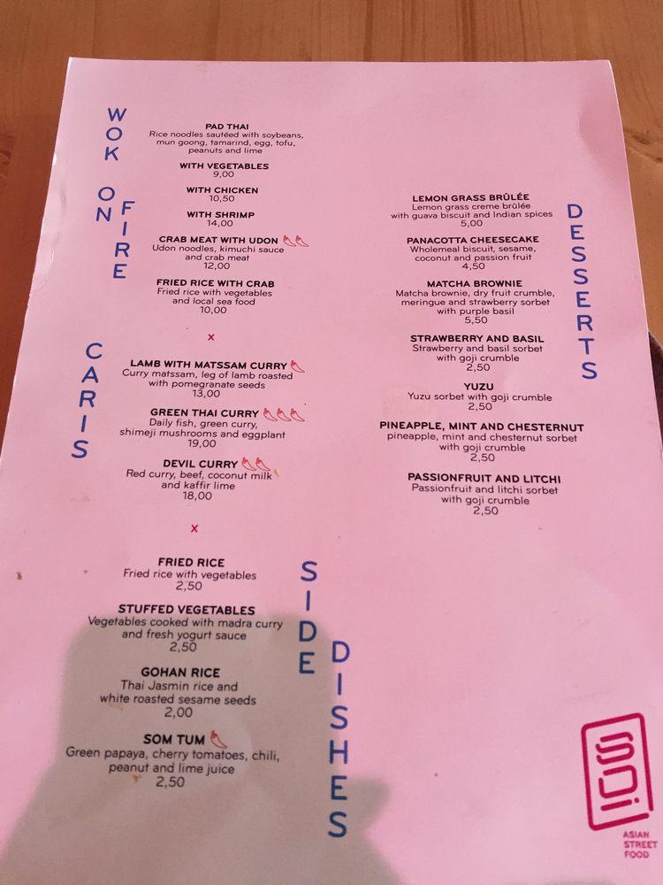 Menu at Soi restaurant, Lisbon