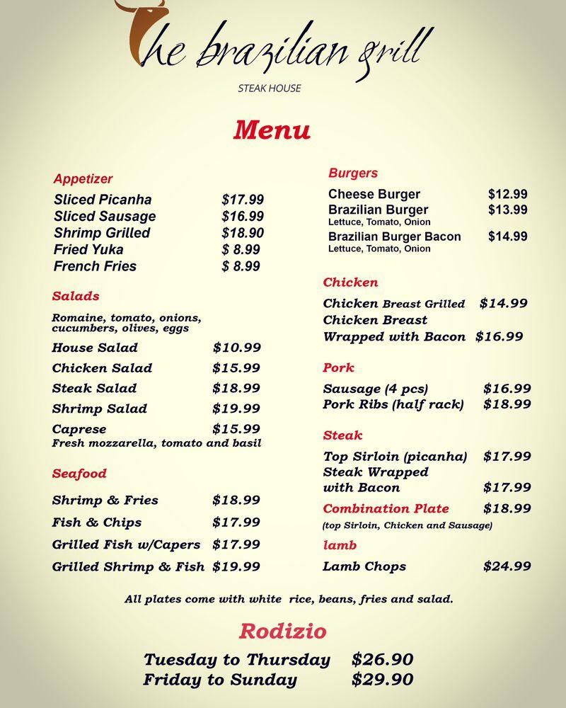 Menu at The Brazilian Grill restaurant, Pompano Beach