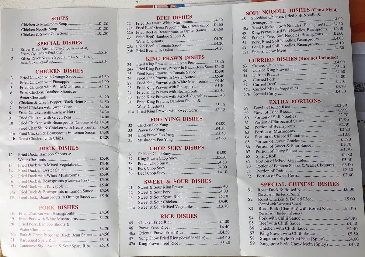 Menu at The Silver River fast food, Saint Leonards