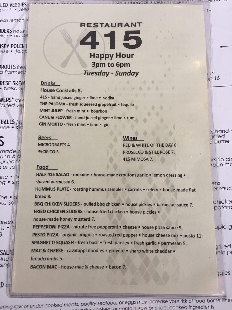 Menu at 415 pub & bar, Fort Collins
