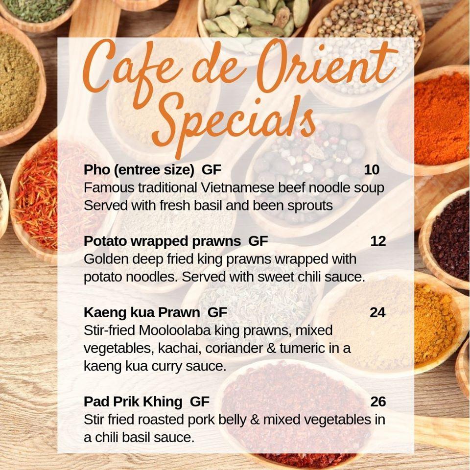 Carta de Cafe de Orient, Palmwoods, 10 Main St