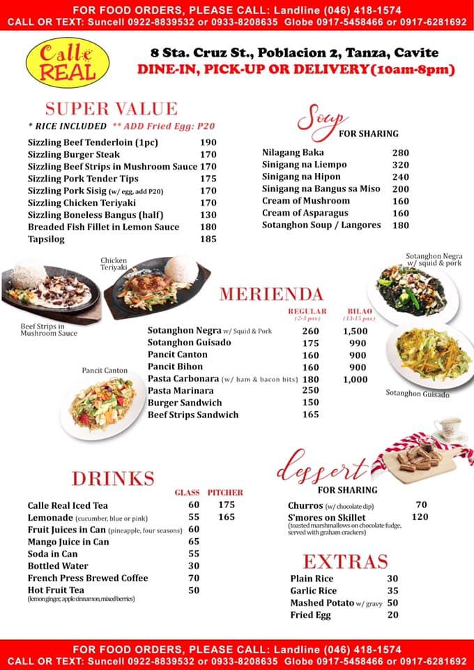 Menu at Calle Real restaurant, Tanza, Puregold Tanza