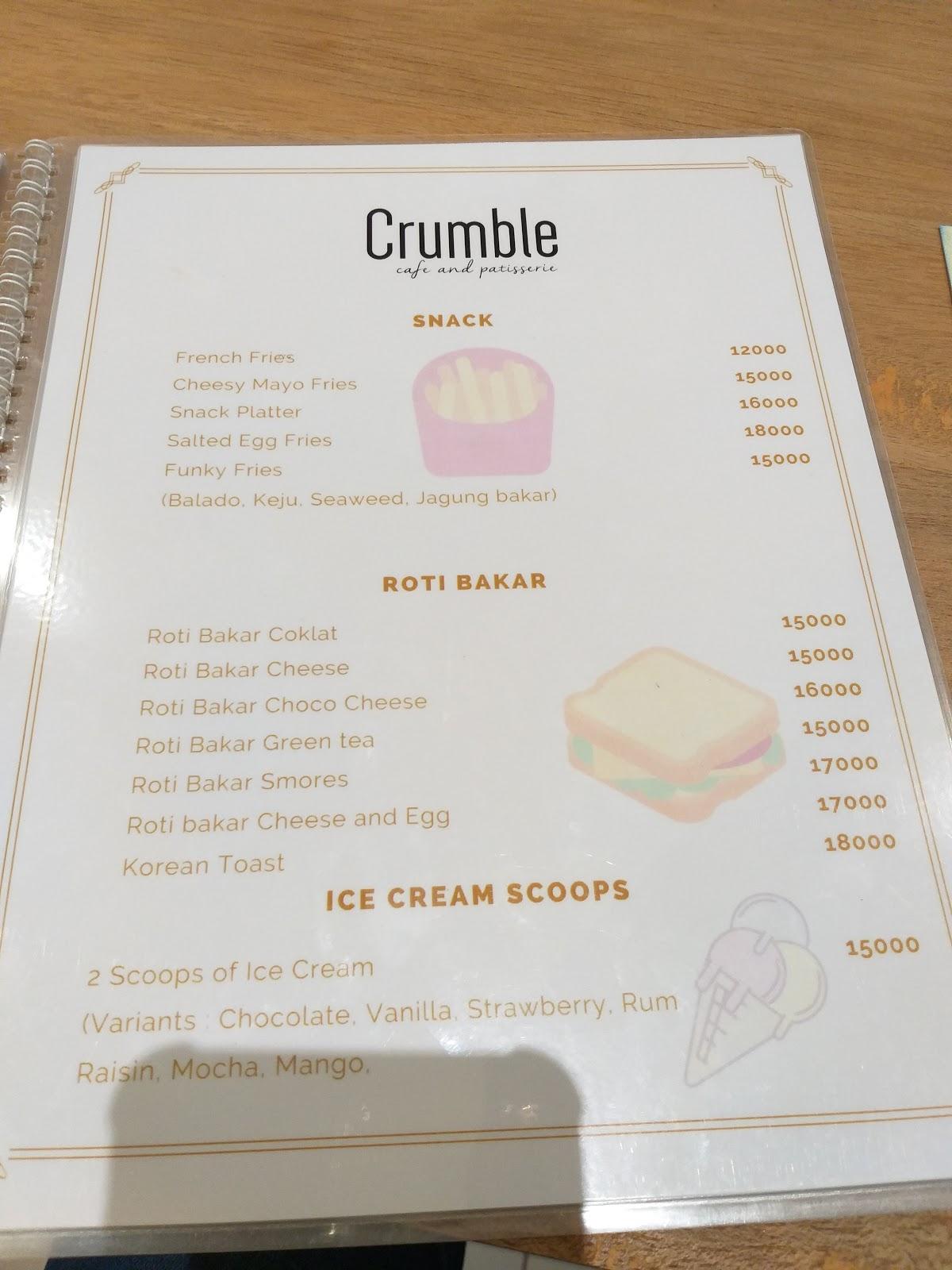 Menu at Crumble Cafe and Patisserie, Jember