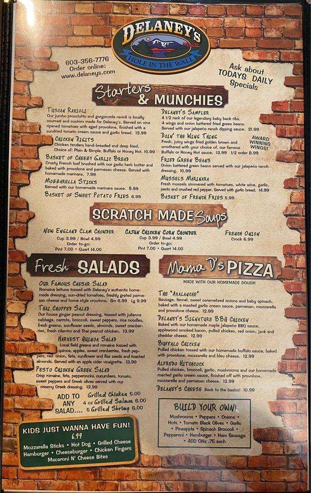 Menu at Delaney's Hole In the Wall restaurant, Conway
