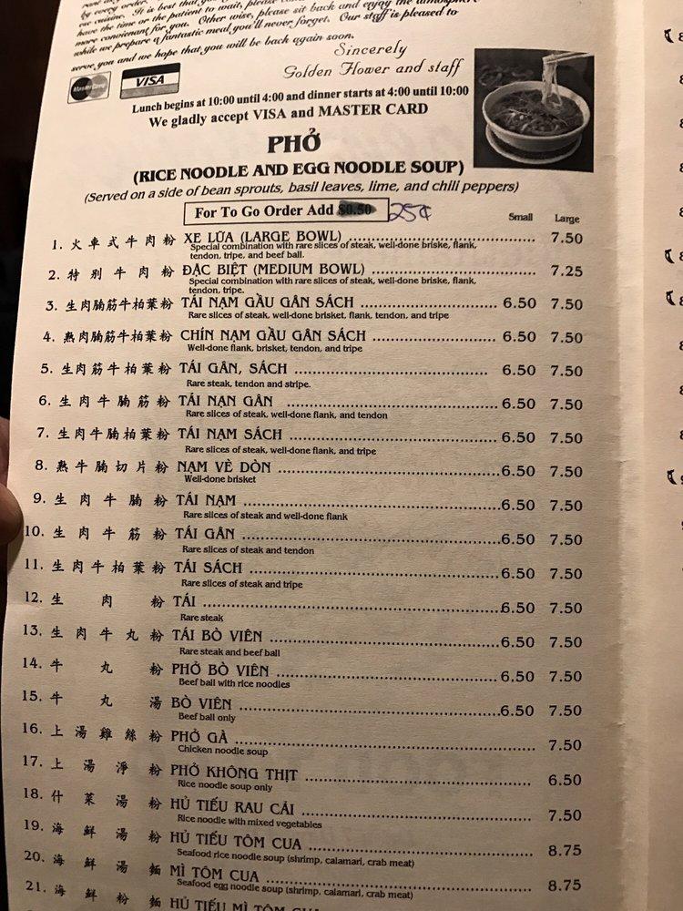 Menu at Golden Flower restaurant, Reno