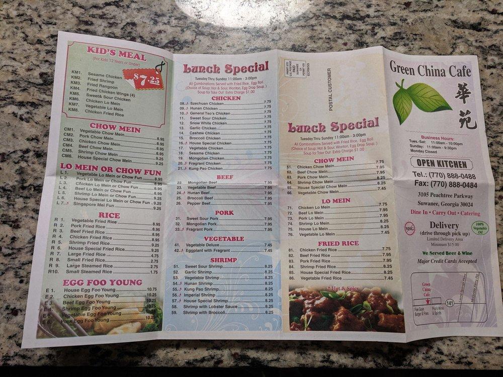 Menu at Green China Cafe, Johns Creek
