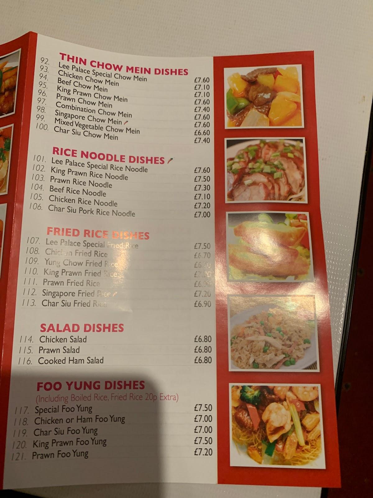 Menu at Lee Palace restaurant, Glasgow
