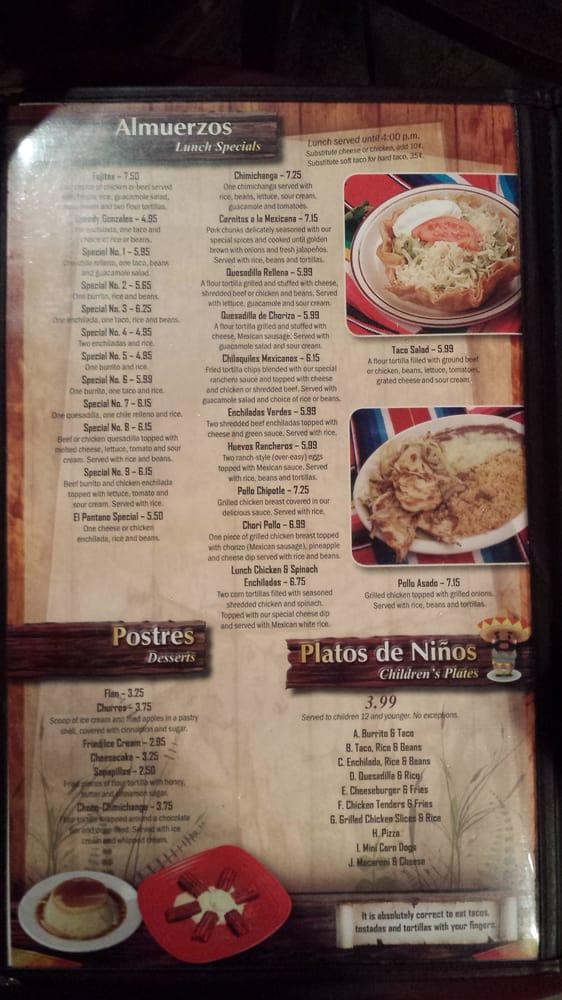 Menu at Los Potrillos restaurant, Front Royal