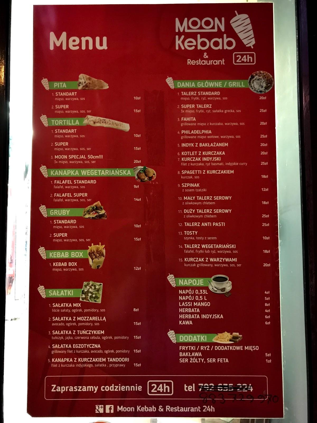 Menu at Moon Kebab & Restaurant 24h, Wrocław, Jedności Narodowej 63